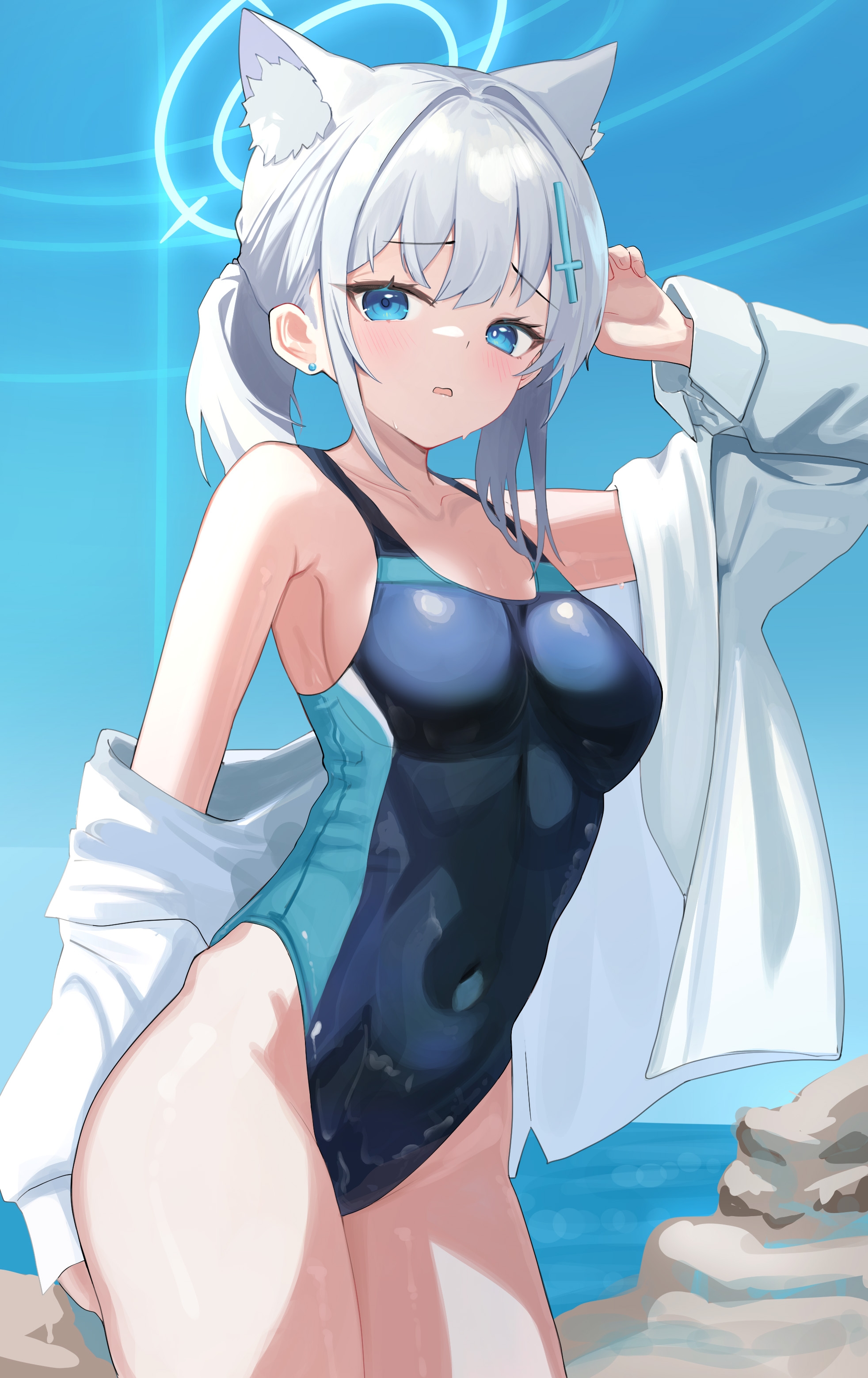 hitachi sou blue archive sunaookami shiroko animal ears halo nekomimi swimsuits | #1083130 ...